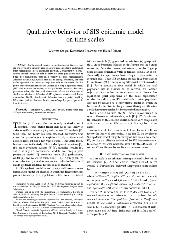 Pdf Qualitative Behavior Of Sis Epidemic Model On Time Scales