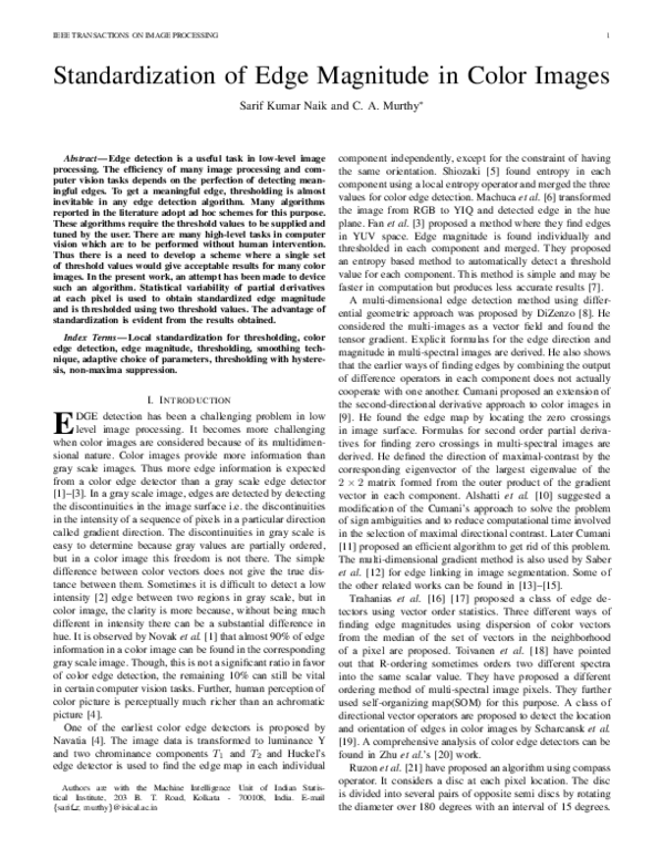 (PDF) Standardization of edge magnitude in color images