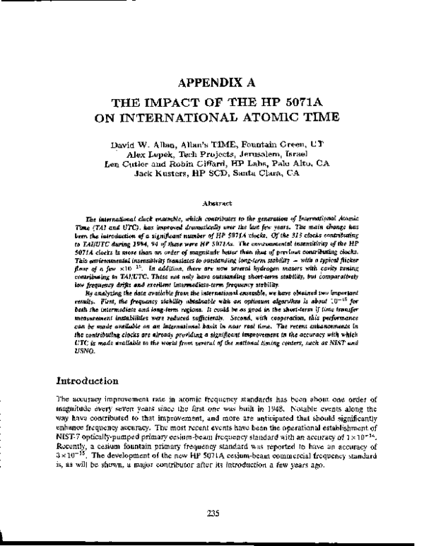 (PDF) The Impact of the HP 5071A on International Atomic Time. Appendix ...