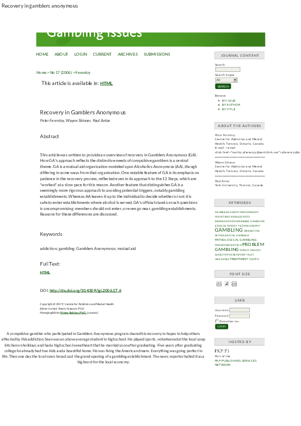 (PDF) Recovery in Gamblers Anonymous