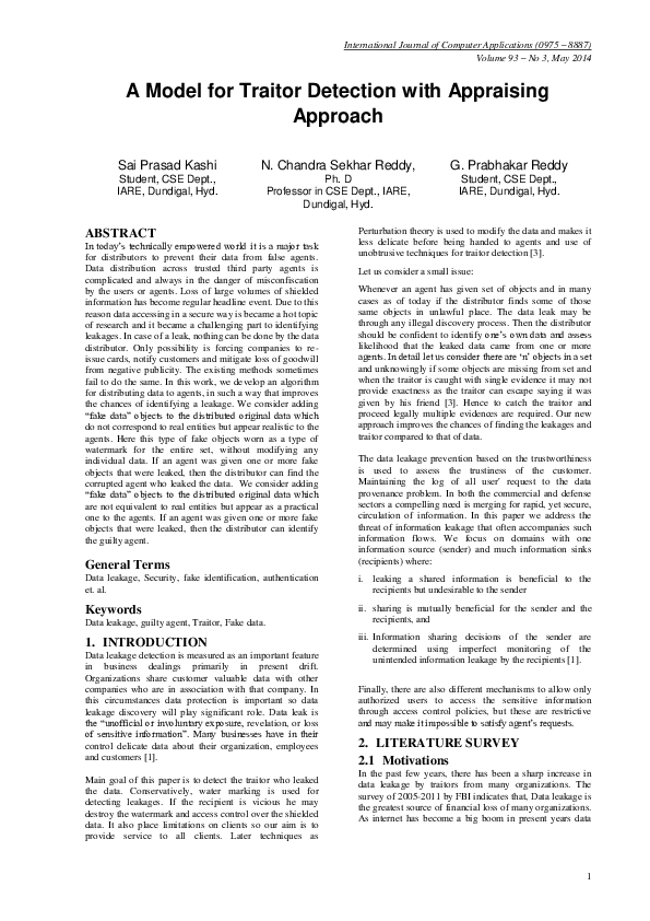 (PDF) A Model for Traitor Detection with Appraising Approach