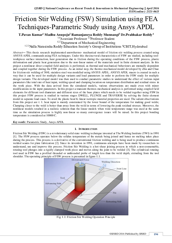 (PDF) Friction Stir Welding (FSW) Simulation using FEA Techniques ...