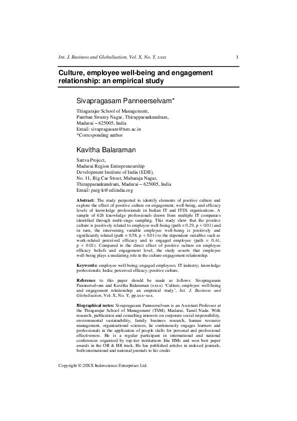 (PDF) Culture, employee well-being and engagement relationship: an ...