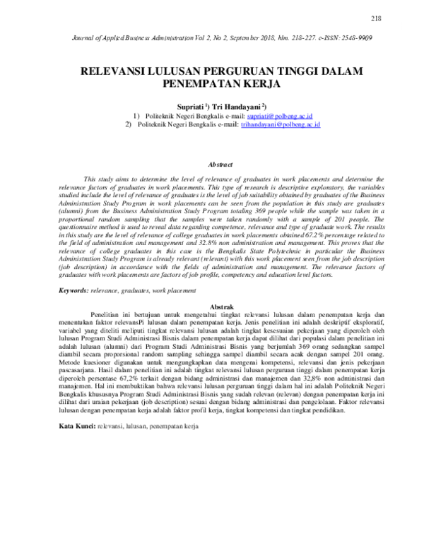 (PDF) Relevansi Lulusan Perguruan Tinggi Dalam Penempatan Kerja