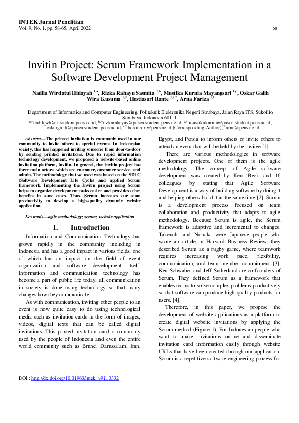 (PDF) Invitin Project: Scrum Framework Implementation in a Software Development Project Management