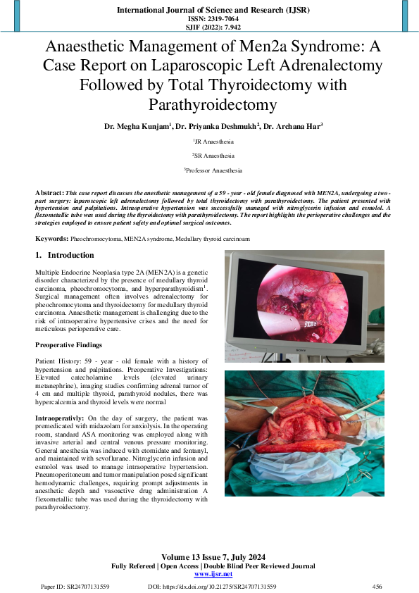 (PDF) Anaesthetic Management of Men2a Syndrome: A Case Report on Laparoscopic Left Adrenalectomy ...