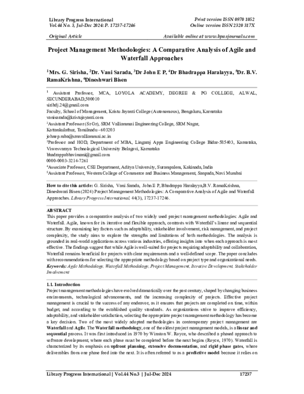 (PDF) Project Management Methodologies: A Comparative Analysis of Agile ...