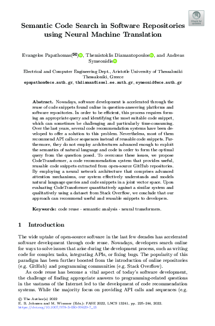 (PDF) Semantic Code Search in Software Repositories using Neural Machine Translation