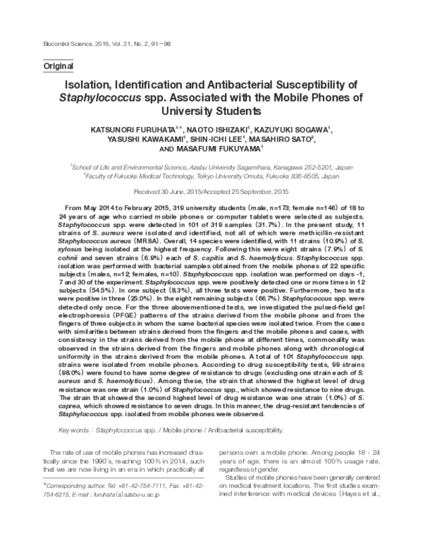 (PDF) Isolation, Identification and Antibacterial Susceptibility of Staphylococcus spp ...