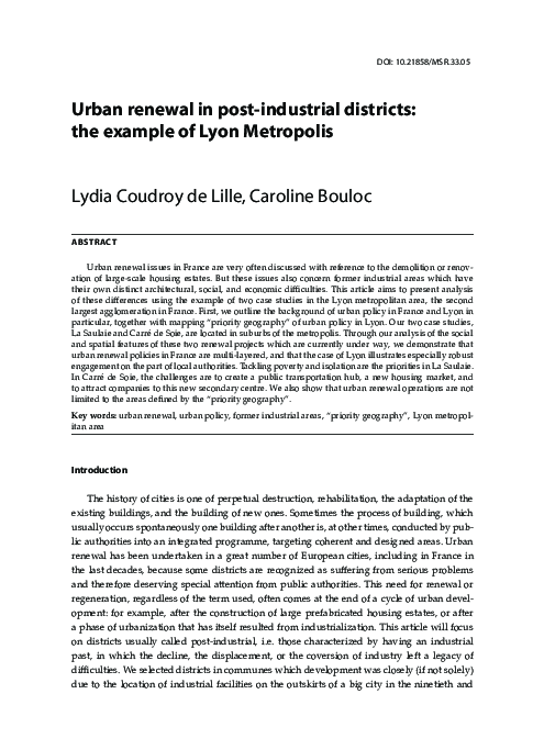 (PDF) Urban renewal in post-industrial districts: the example of Lyon ...