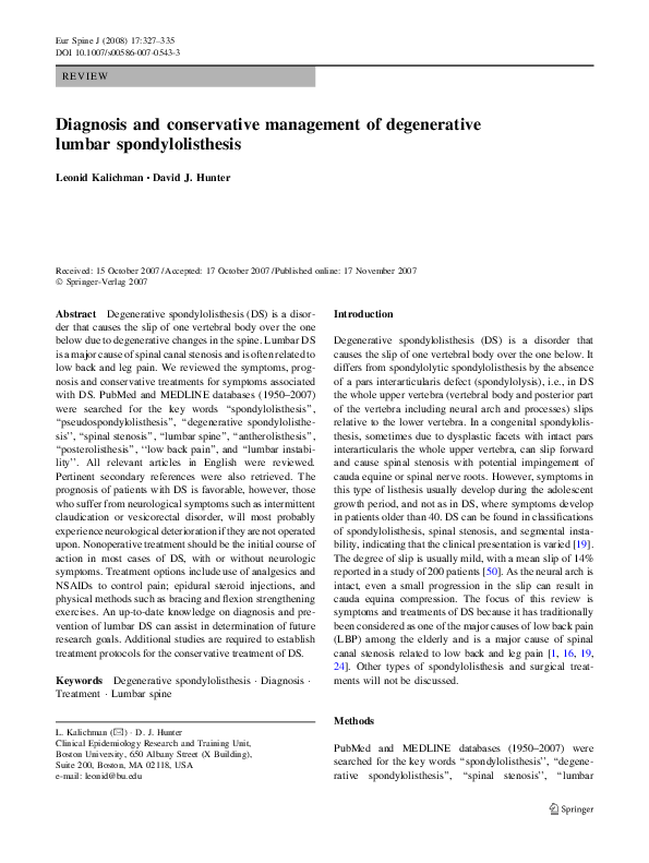 (PDF) Diagnosis and conservative management of degenerative lumbar ...