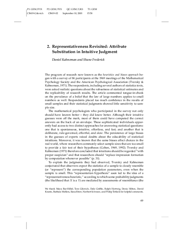 (PDF) Representativeness Revisited: Attribute Substitution in Intuitive ...