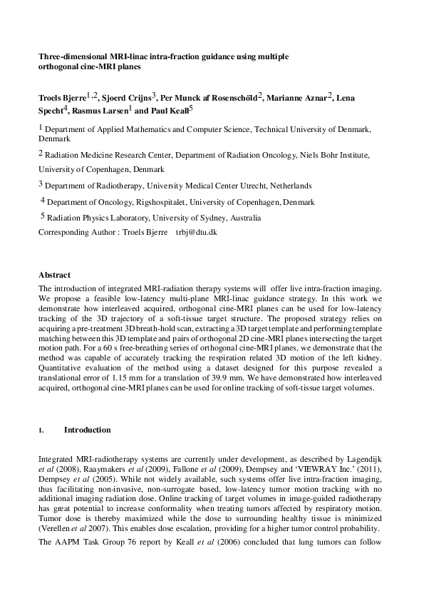 (PDF) Three-dimensional MRI-linac intra-fraction guidance using ...