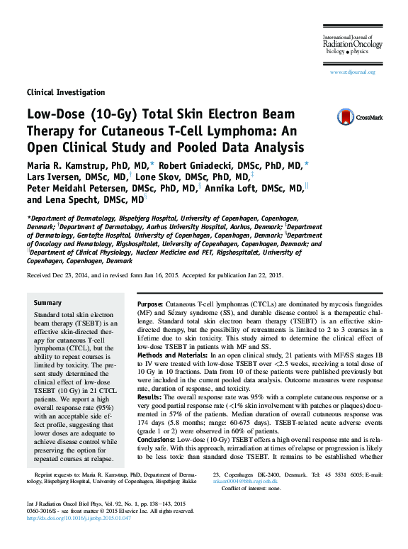 (PDF) Low-Dose (10-Gy) Total Skin Electron Beam Therapy for Cutaneous T ...