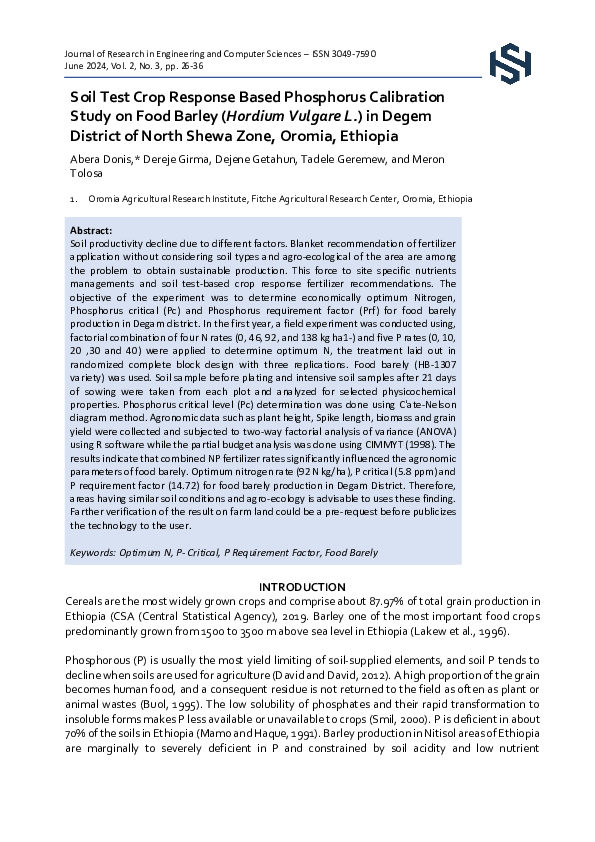 (PDF) Soil Test Crop Response Based Phosphorus Calibration Study on ...