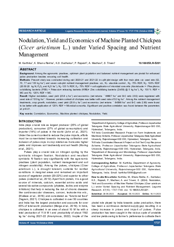 (PDF) Nodulation, Yield and Economics of Machine Planted Chickpea ...