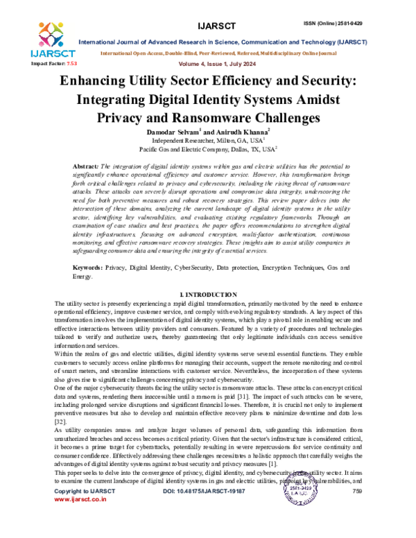 (PDF) Enhancing Utility Sector Efficiency and Security: Integrating ...