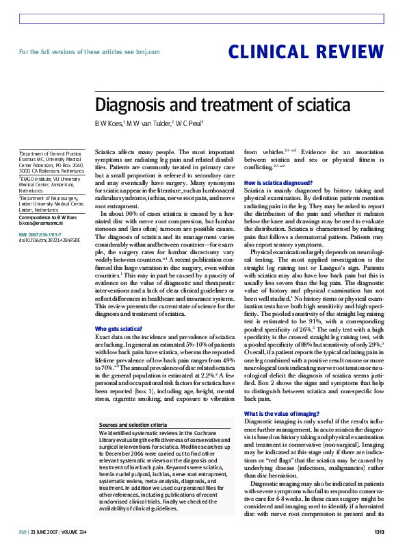 (PDF) Diagnosis and treatment of sciatica