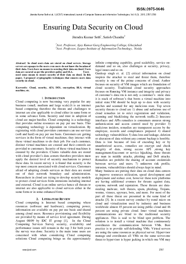 (PDF) Ensuring Data Security on Cloud