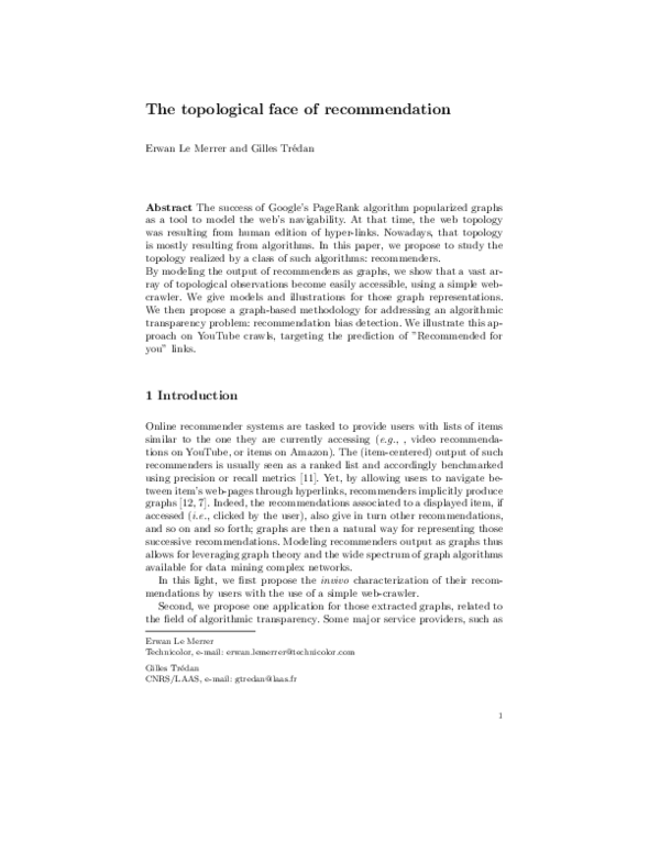 (PDF) The Topological Face of Recommendation