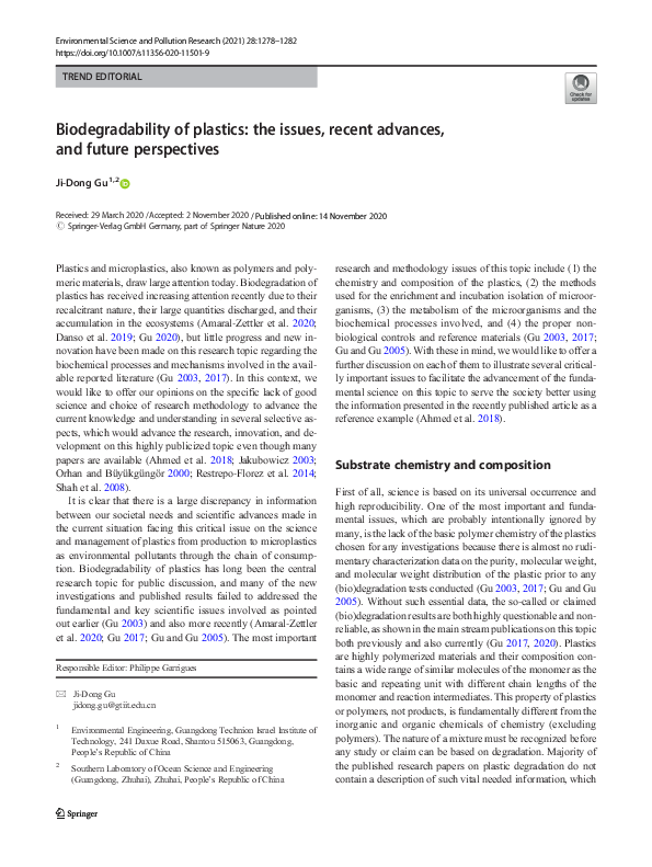 (PDF) Biodegradability of plastics: the issues, recent advances, and future perspectives