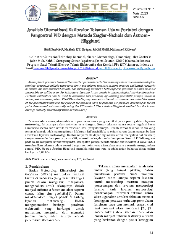 Pdf Analisis Otomatisasi Kalibrator Tekanan Udara Portabel Dengan
