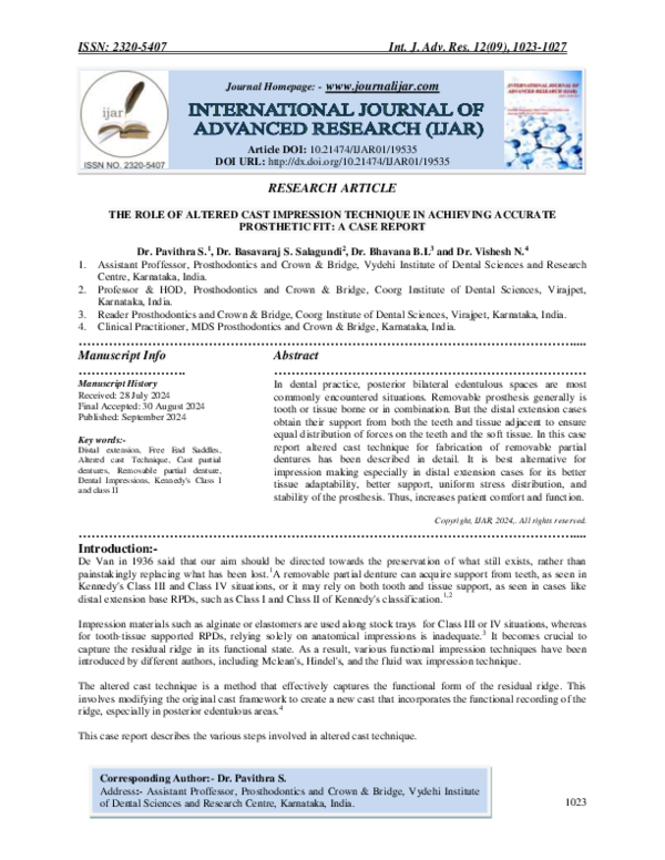 (PDF) THE ROLE OF ALTERED CAST IMPRESSION TECHNIQUE IN ACHIEVING ...