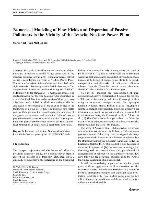 (PDF) Numerical Modeling of Flow Fields and Dispersion of Passive ...
