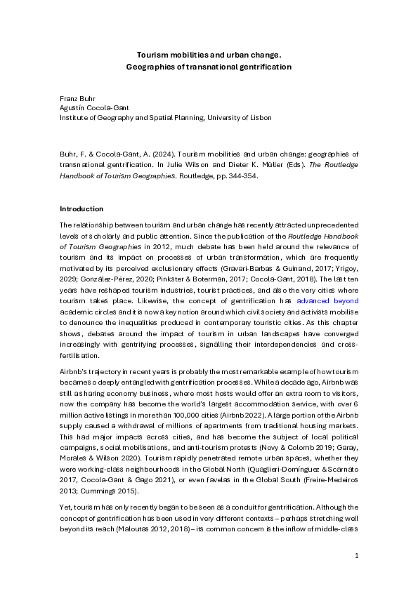 (PDF) Tourism mobilities and urban change. Geographies of transnational ...