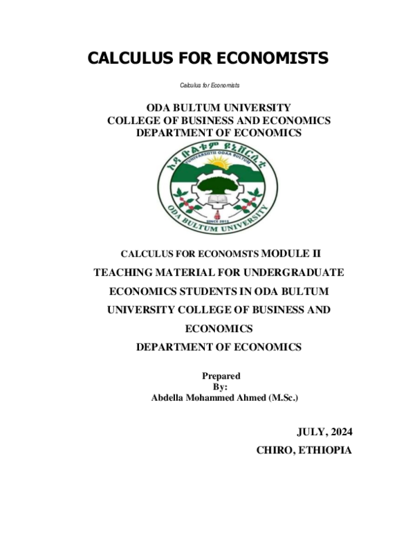 (PDF) CALCULUS FOR ECONOMSTS MODULE II TEACHING MATERIAL FOR ...