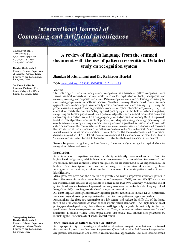 (PDF) A review of English language from the scanned document with the use of pattern recognition ...