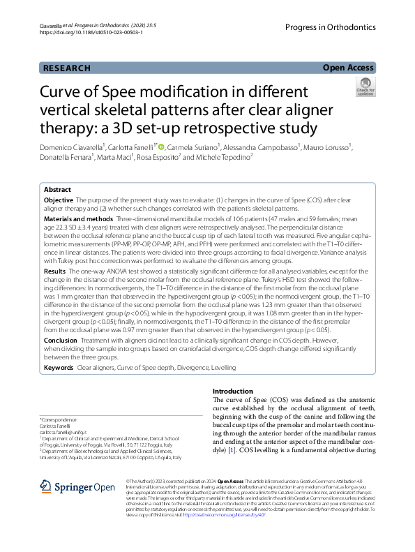 (PDF) Curve of Spee modification in different vertical skeletal patterns after clear aligner ...
