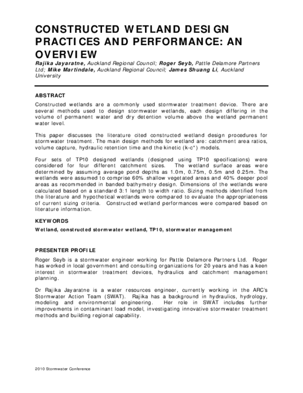 (PDF) Constructed Wetland Design Practices and Performance: An Overview