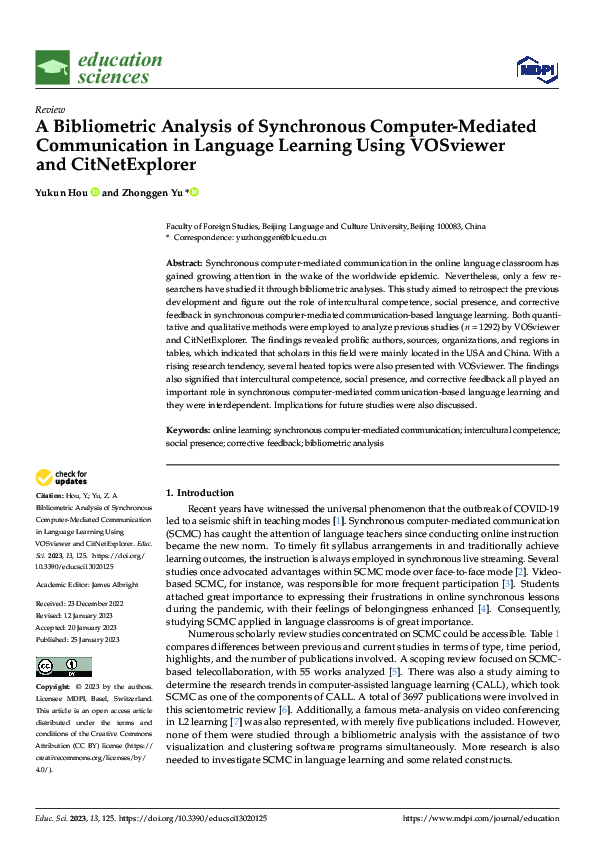 (PDF) A Bibliometric Analysis of Synchronous Computer-Mediated Communication in Language ...