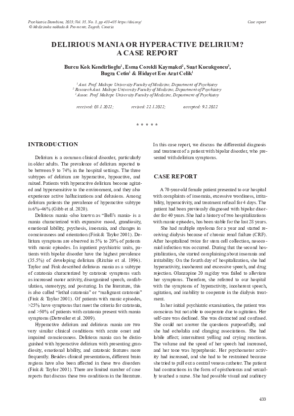 (PDF) Delirious Mania or Hyperactive Delirium? A Case Report