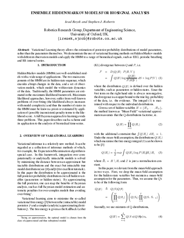 (PDF) Ensemble hidden Markov models for biosignal analysis