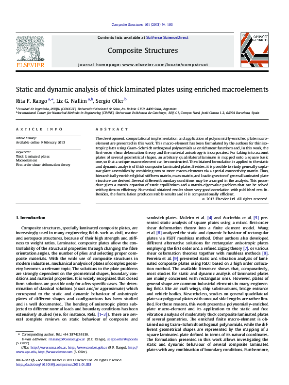 (PDF) Static and dynamic analysis of thick laminated plates using ...