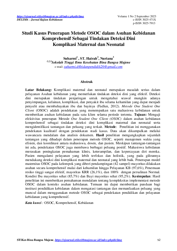 (PDF) Studi Kasus Penerapan Metode OSOC dalam Asuhan Kebidanan Komprehensif Sebagai Tindakan ...