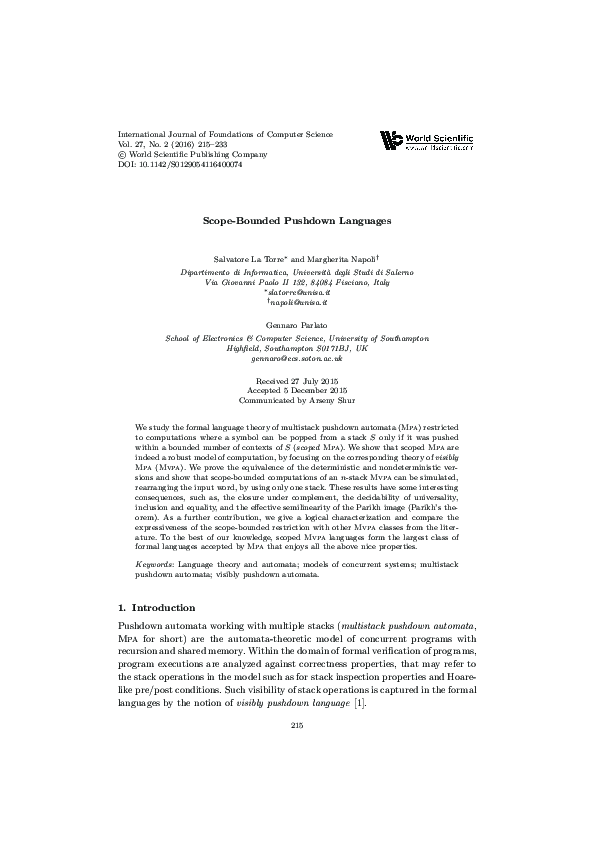 (PDF) Scope-Bounded Pushdown Languages