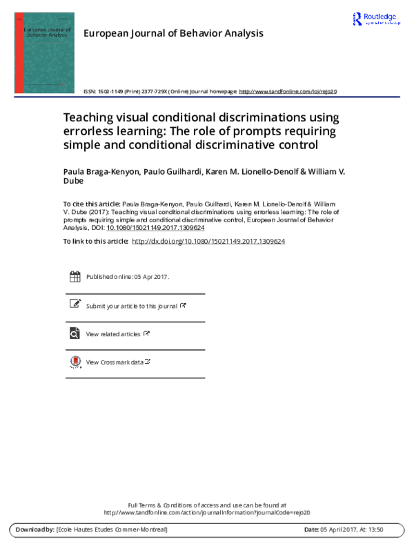 (PDF) Teaching visual conditional discriminations using errorless ...