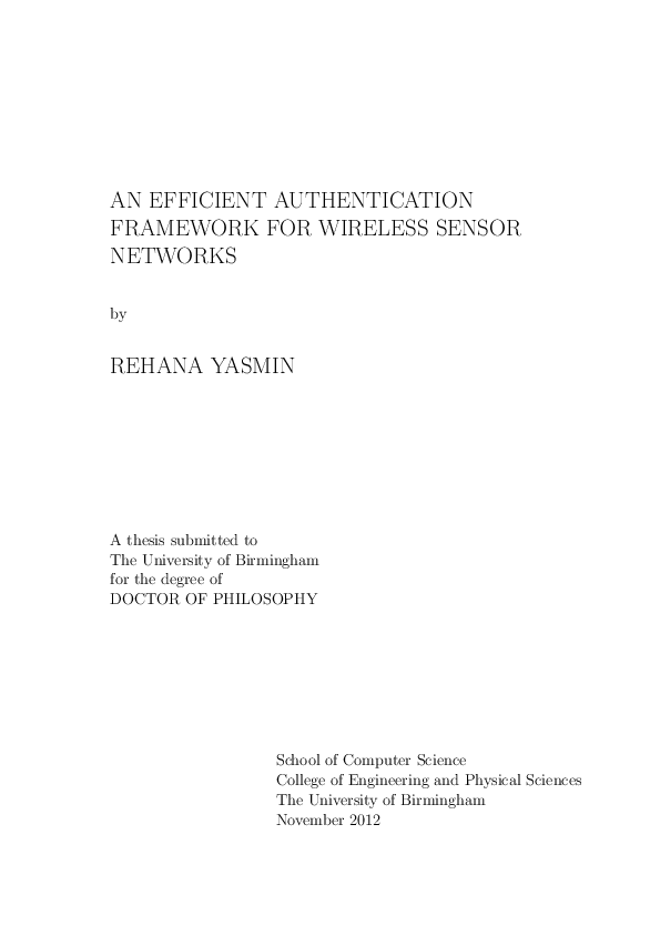 (PDF) An efficient authentication framework for wireless sensor networks