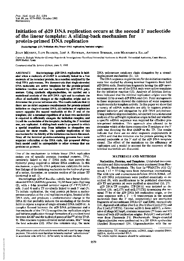 (PDF) Initiation of phi 29 DNA replication occurs at the second 3 ...