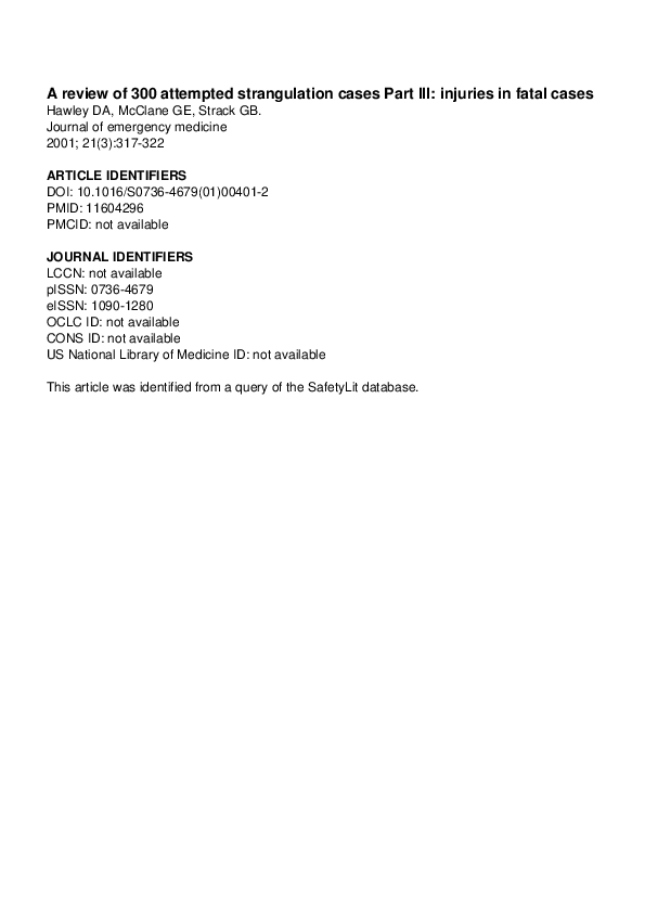 (PDF) A review of 300 attempted strangulation cases part III: injuries ...