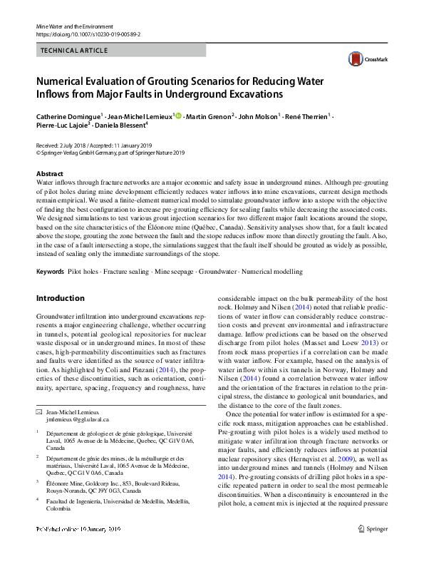 (PDF) Numerical evaluation of grouting scenarios for reducing water ...