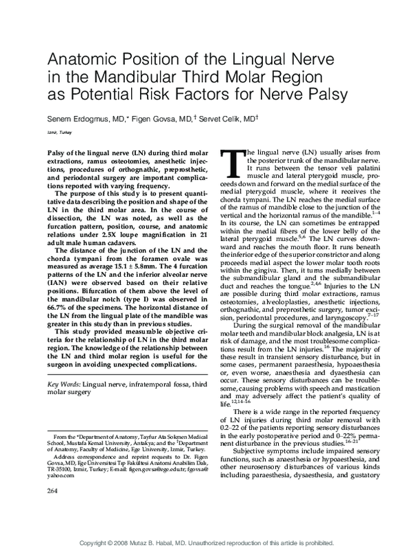 (PDF) Anatomic Position of the Lingual Nerve in the Mandibular Third ...