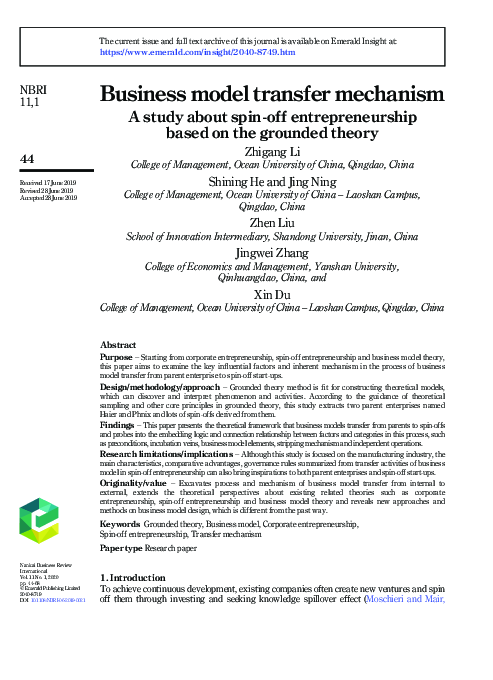(PDF) Business model transfer mechanism