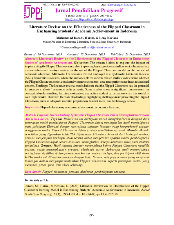 (PDF) Literature Review on the Effectiveness of the Flipped Classroom learning Model in ...