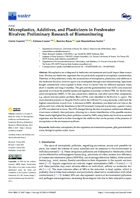 (PDF) Microplastics, Additives, and Plasticizers in Freshwater Bivalves: Preliminary Research of ...
