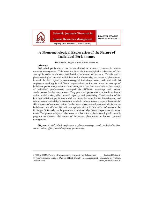 (PDF) A Phenomenological Exploration of the Nature of Individual ...