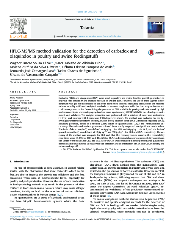 (PDF) HPLC-MS/MS method validation for the detection of carbadox and ...